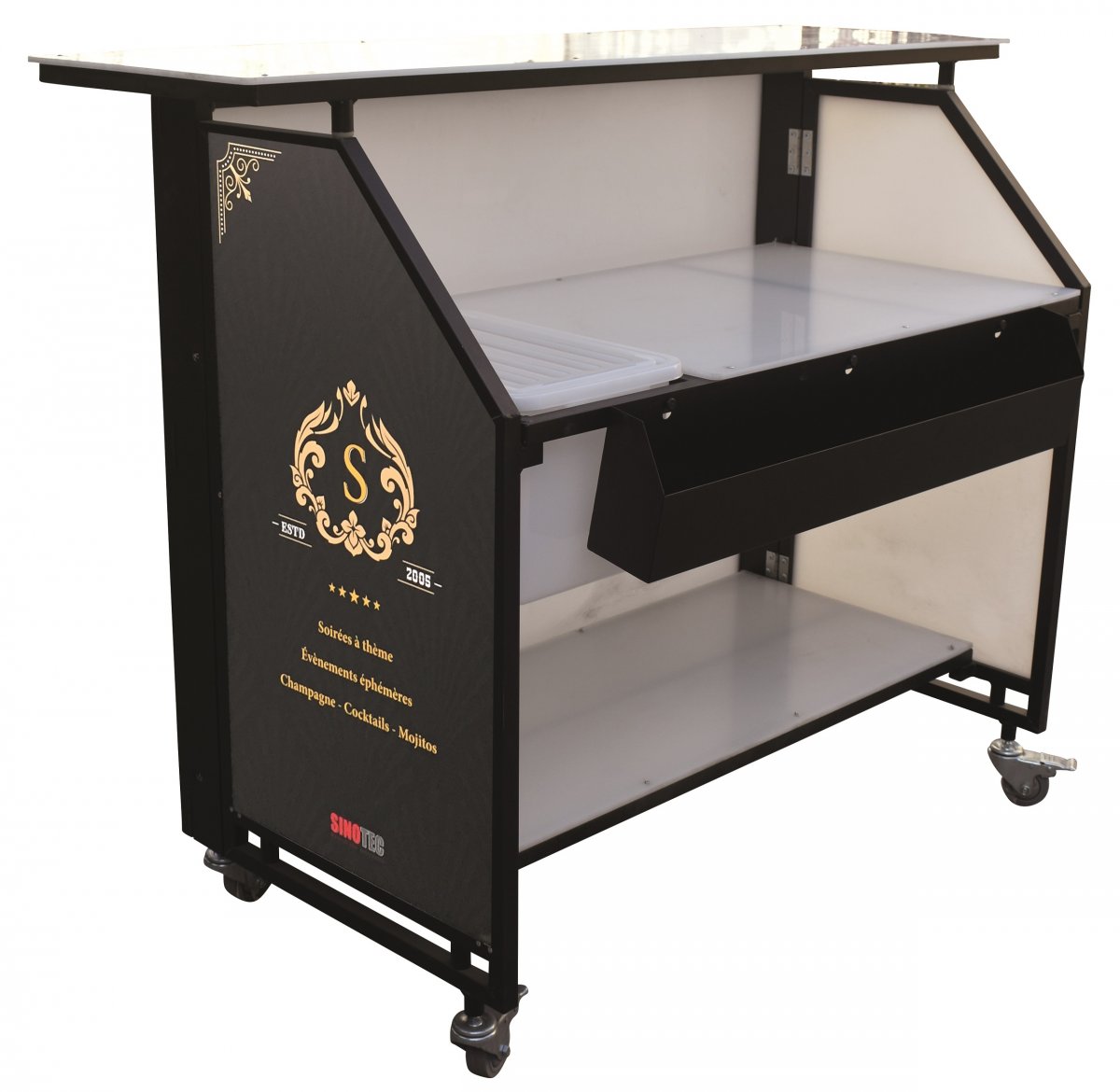 BAR Mobile à roulettes, Pliable et Personnalisable